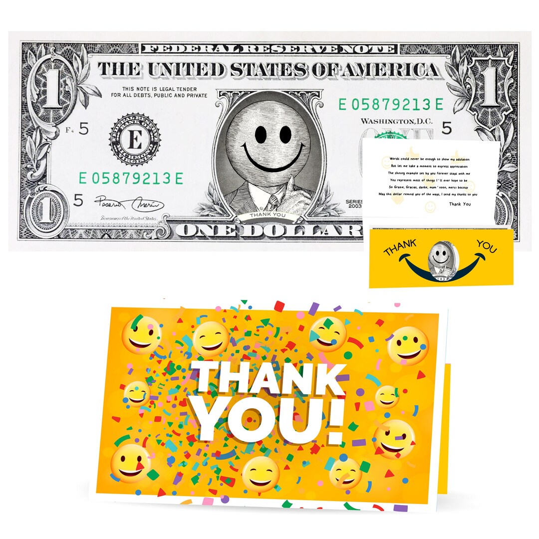 Thank You Greeting Card and Official Dollar. Real 1.0 USD. Each Bill ...