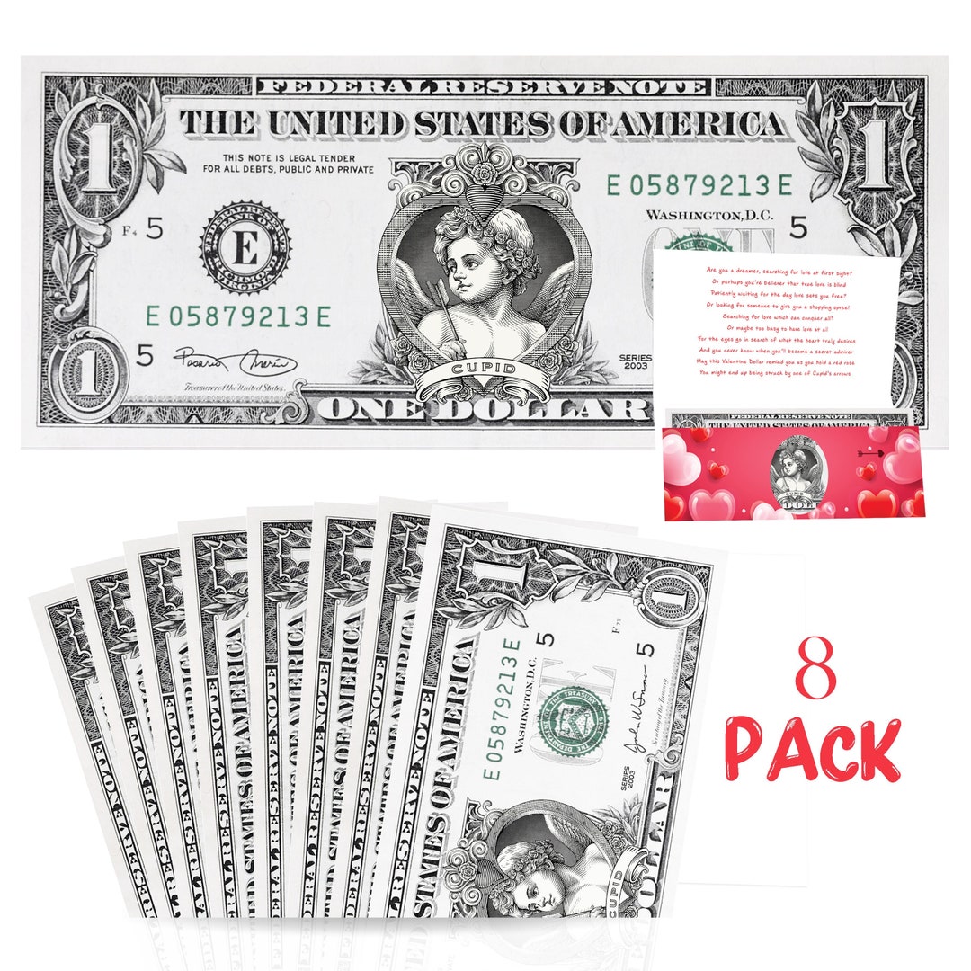 Happy Valentine's Day Card and Official Cupid Dollar Bill Gift 8-pack ...