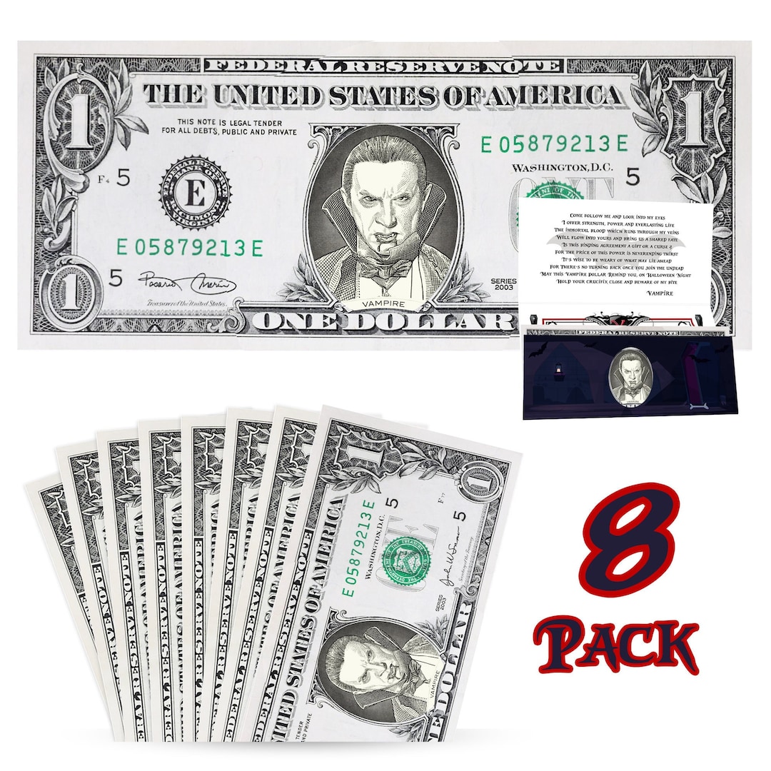 The Official Vampire Halloween Dollar Bill 8-pack. Real 1.0 USD ...