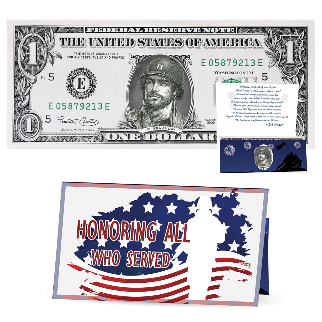 Veterans Day Dollar Bill Real 1.0 USD Official Currency Card - Honor ...