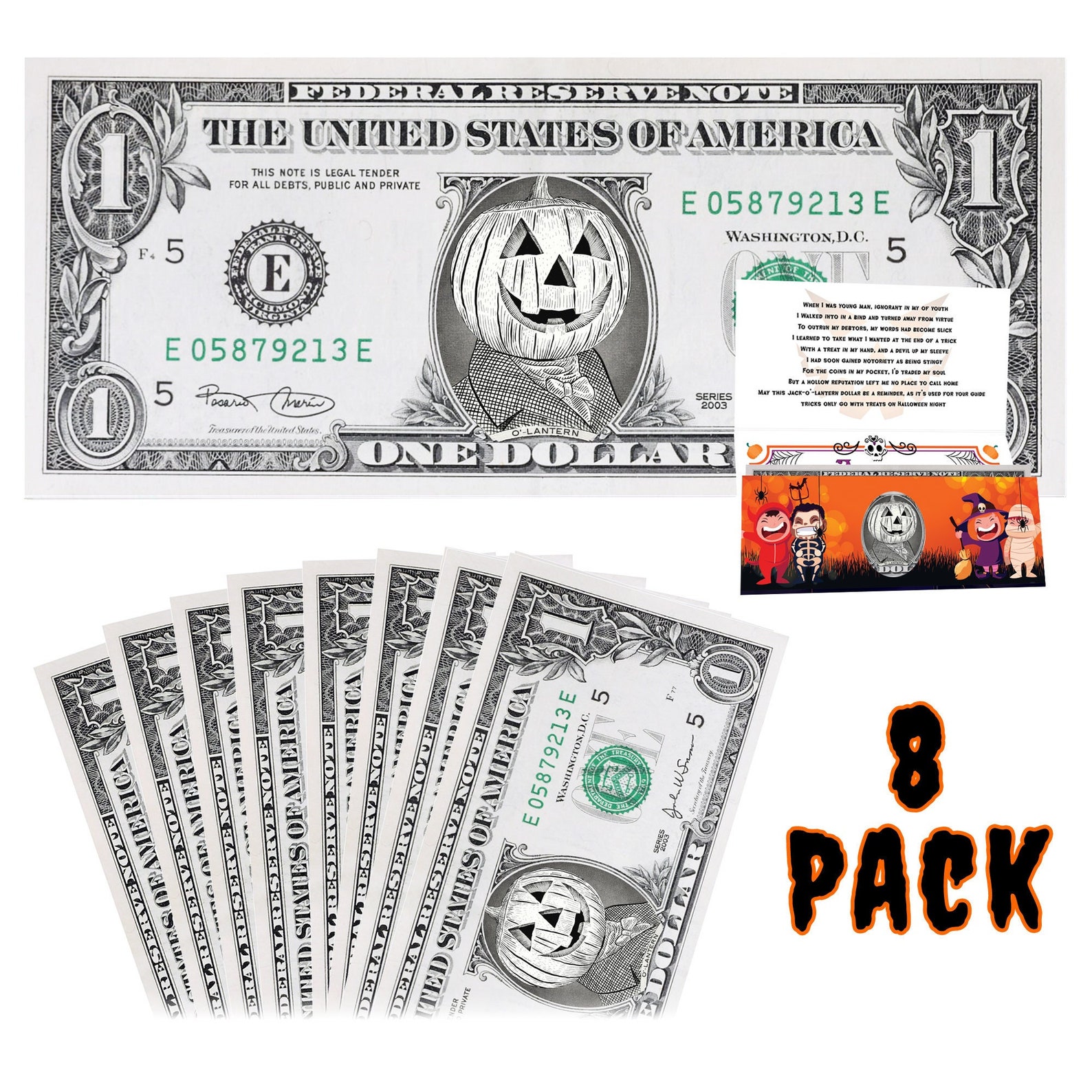 The Official Jack-o'-lantern Halloween Dollar Bill. Real 1.0 USD ...