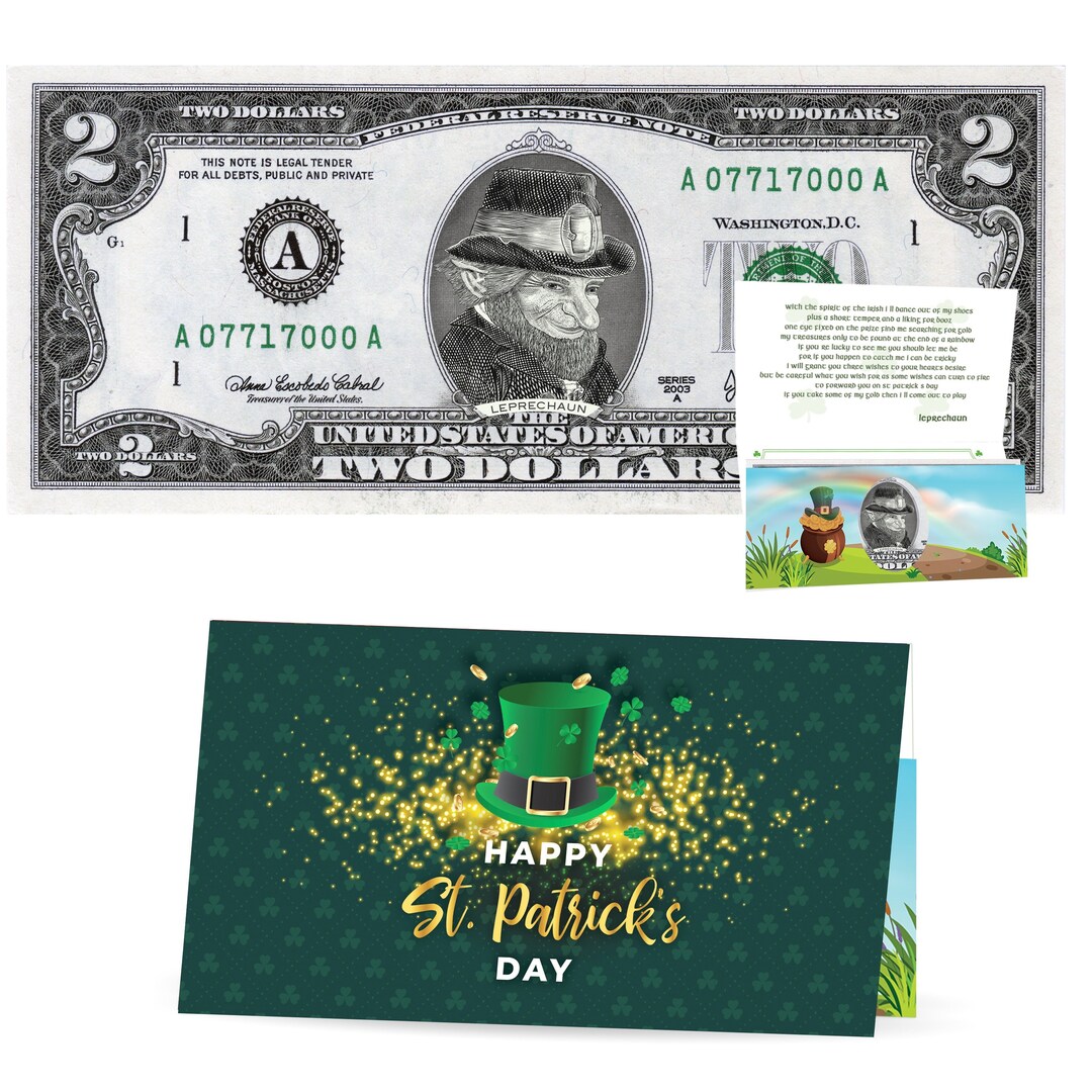 St Patrick's Day Dollar Bill. Genuine 2.0 USD! Comes With Lucky St ...