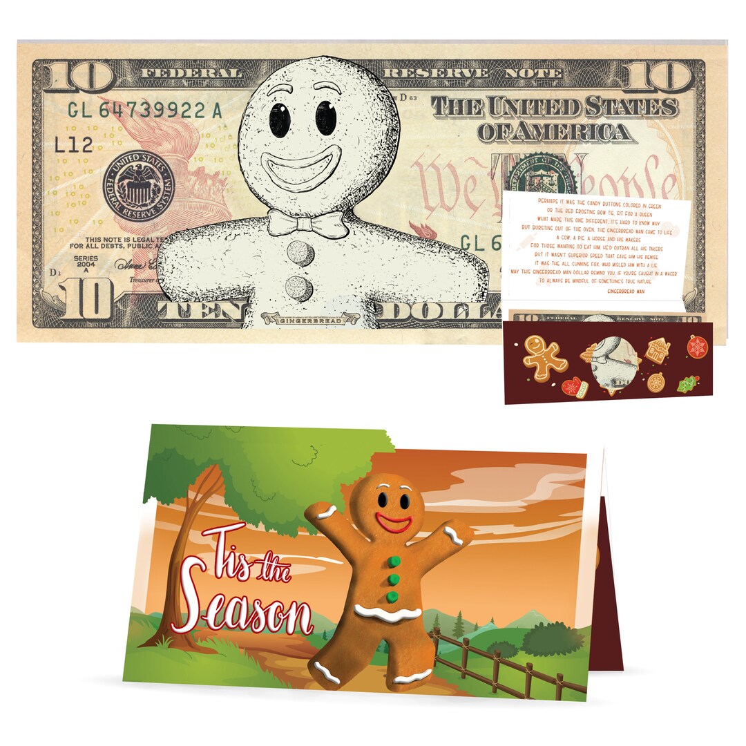 Gingerbread Man 10.0 USD Dollar Bill. Perfect Stocking Stuffer Complete ...