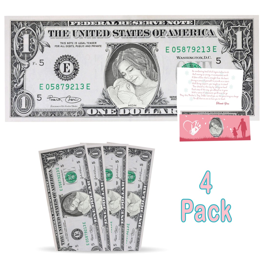 Mother's Day Card Gift & Dollar Bill 4-pack. Real 1.0 USD. Each Bill ...
