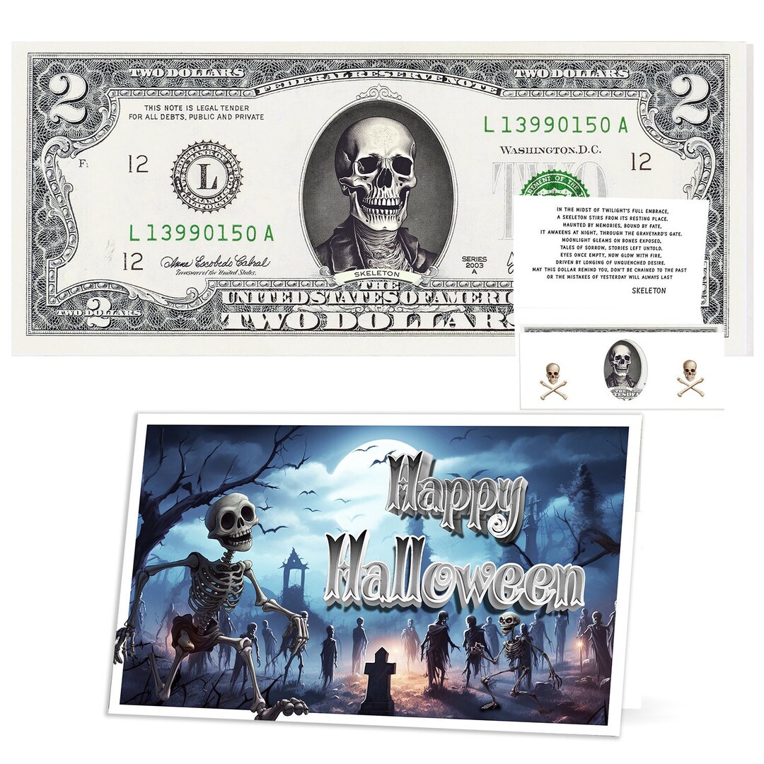 The Official Skeleton Halloween Dollar Bill. Real 1.0 USD. Bankable ...