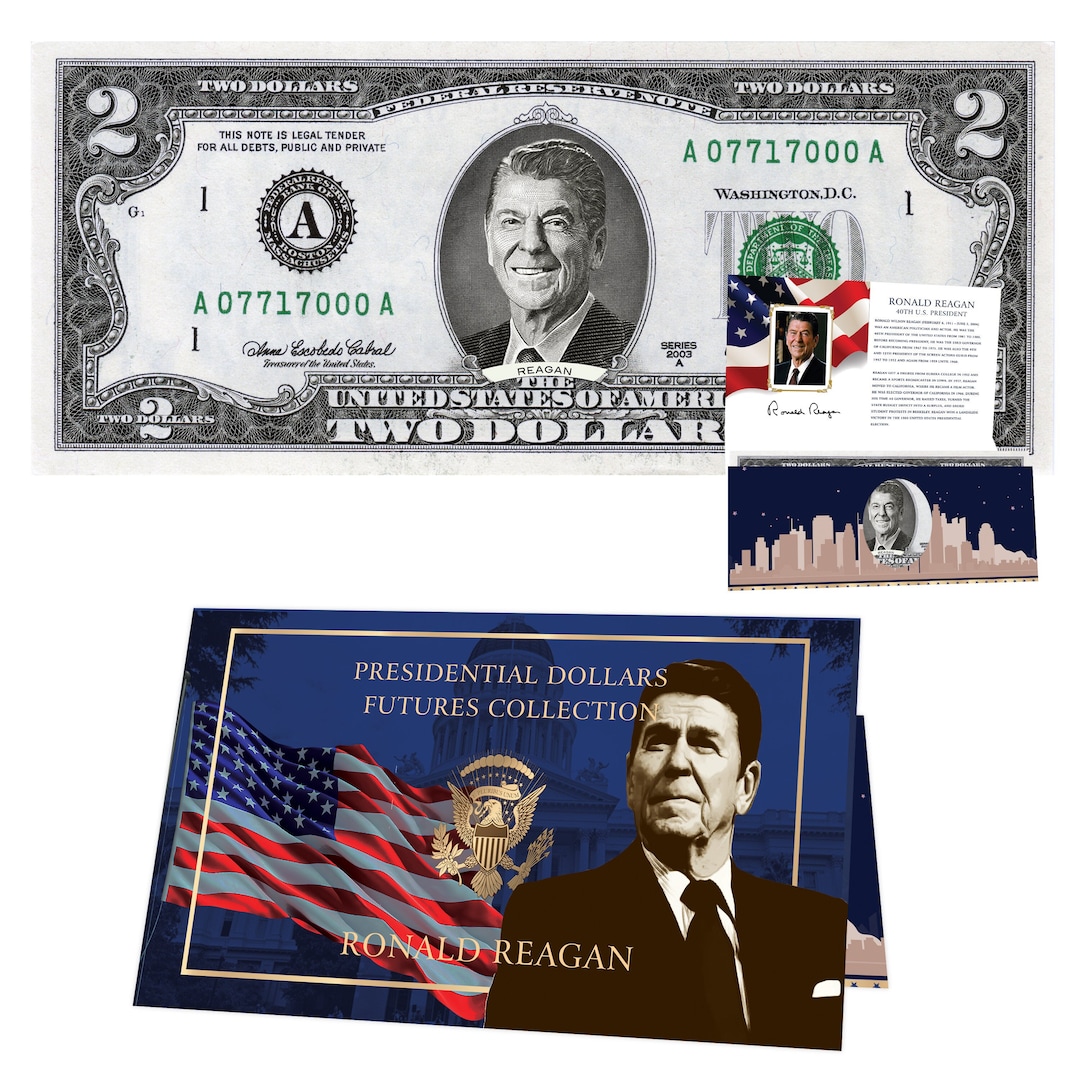 Ronald Reagan Official 2.0 Dollar Bill W/ Presidential Currency Card ...