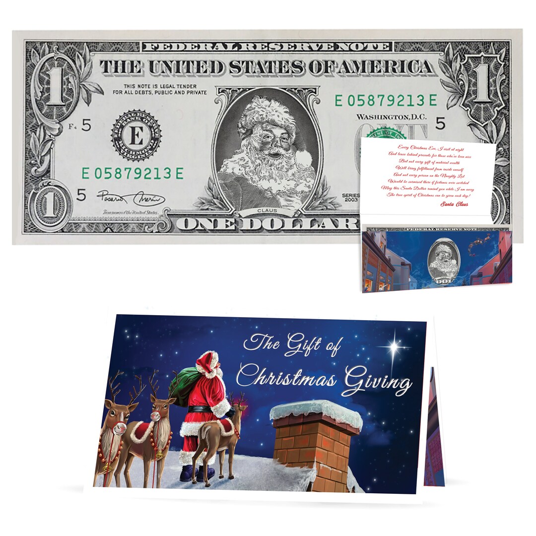Santa Claus Dollar Rooftop Bill Perfect Stocking Stuffer Complete Gift ...