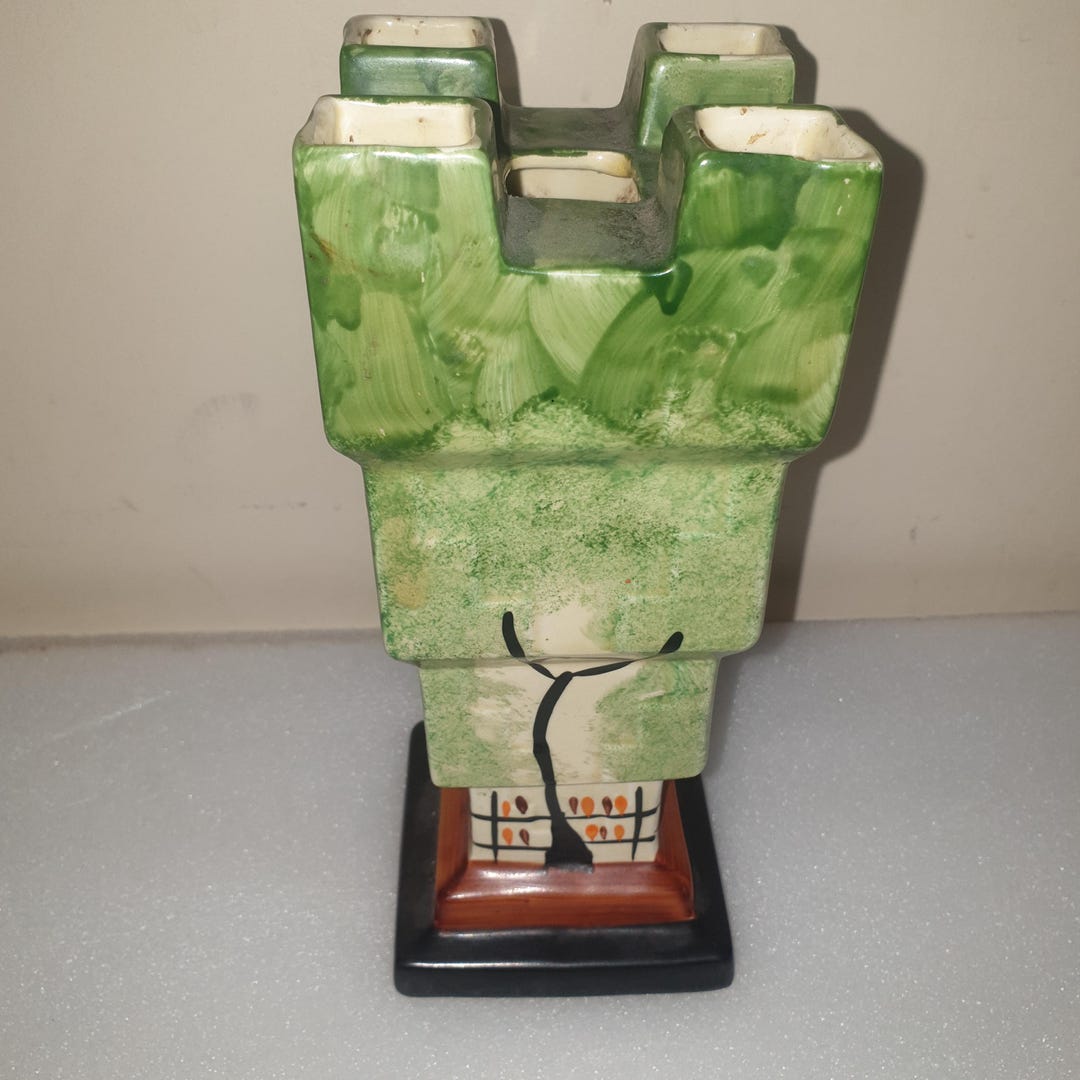Rare Myott Art Deco Castle Vase – Hand Painted Tower Form – Geometric ...