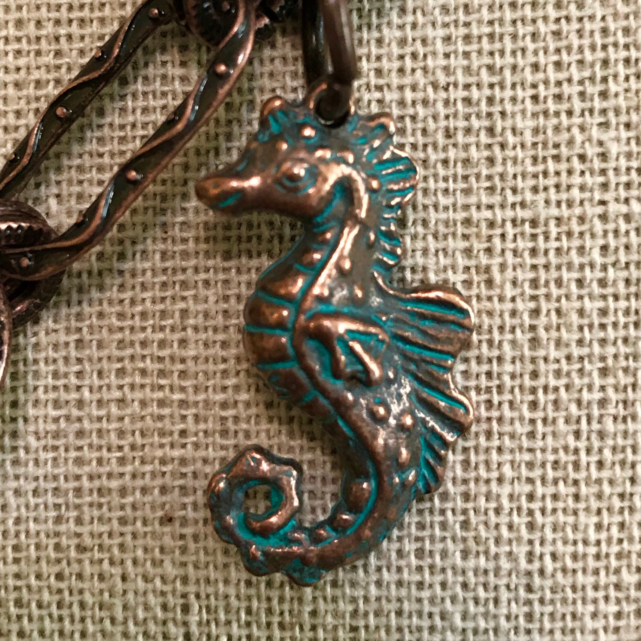 Copper Mermaid Treasure Charm Necklace Compass Seahorse - Etsy