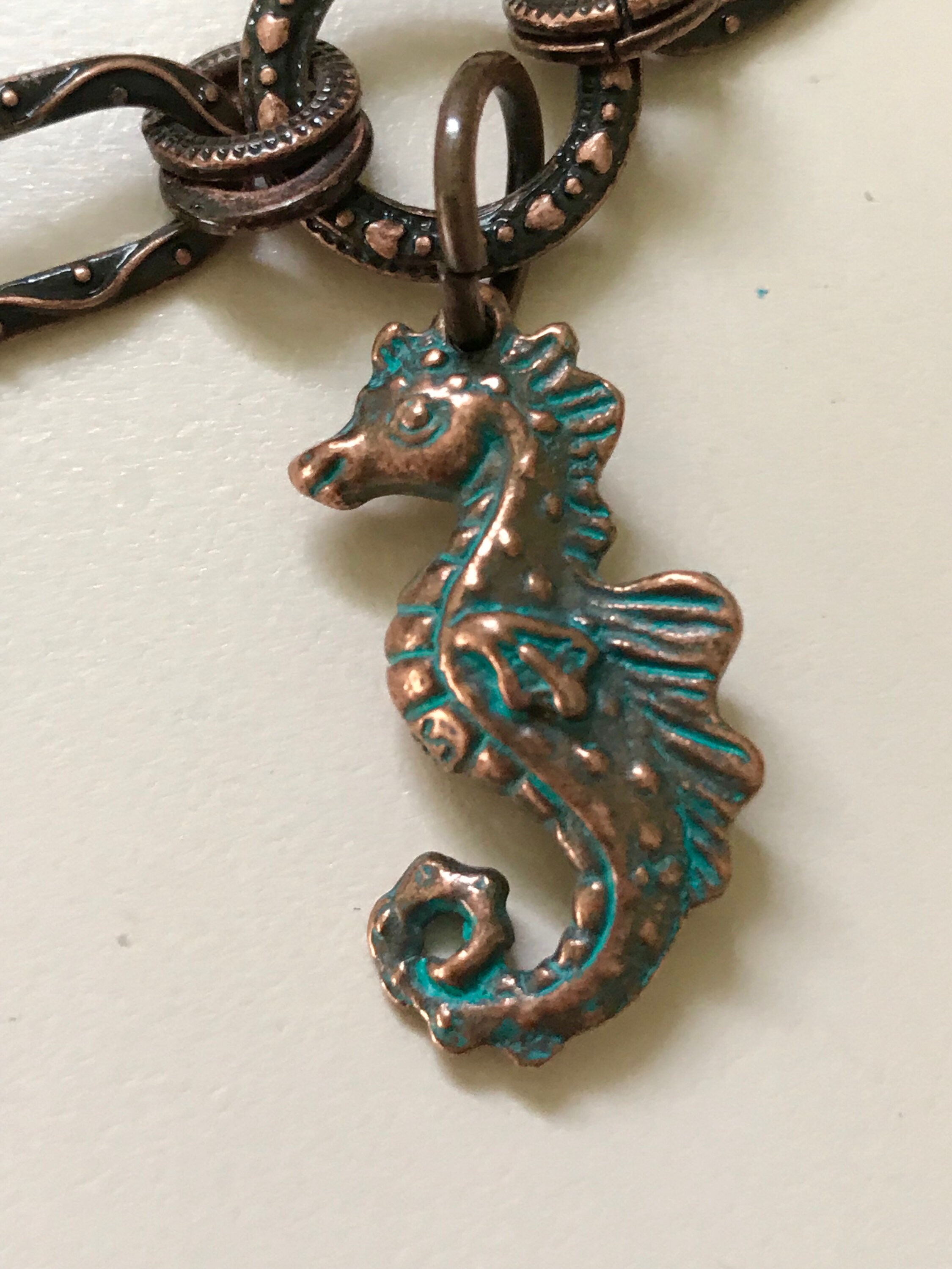 Copper Mermaid Treasure Charm Necklace Compass Seahorse - Etsy