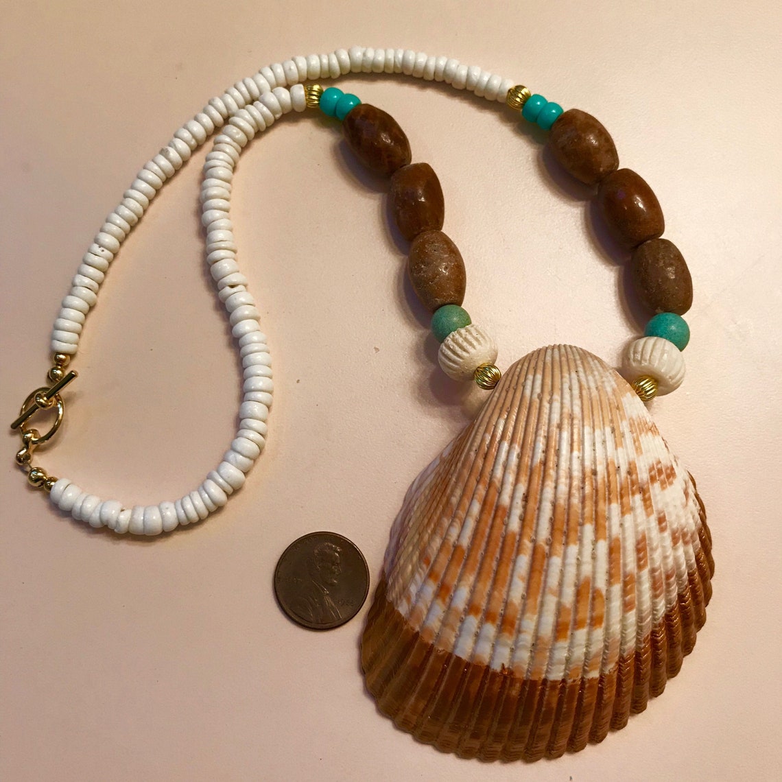 Gold Dipped Giant Atlantic cockle shell statement necklace | Etsy