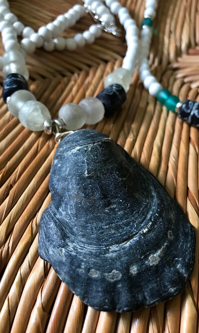 Handmade Black Oyster Shell Statement Necklace Seashell Beach - Etsy