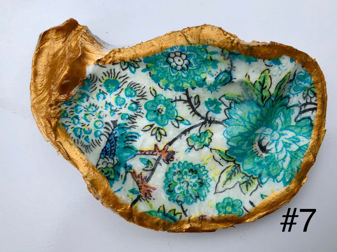 Decoupaged Decorative Oyster Shells Coastal Decor Trinket Tray | Etsy