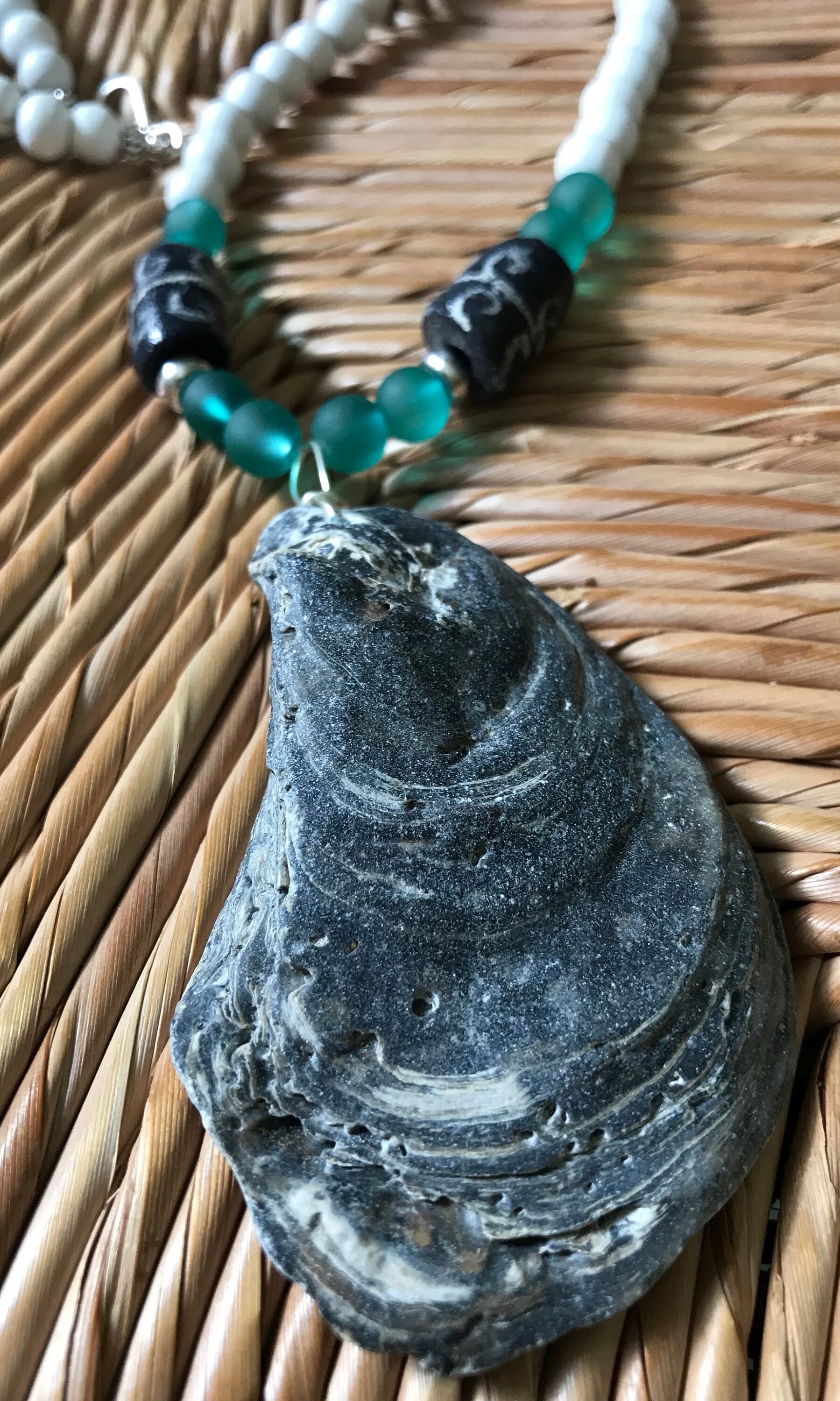 Handmade Black Oyster Shell Statement Necklace Seashell Beach - Etsy