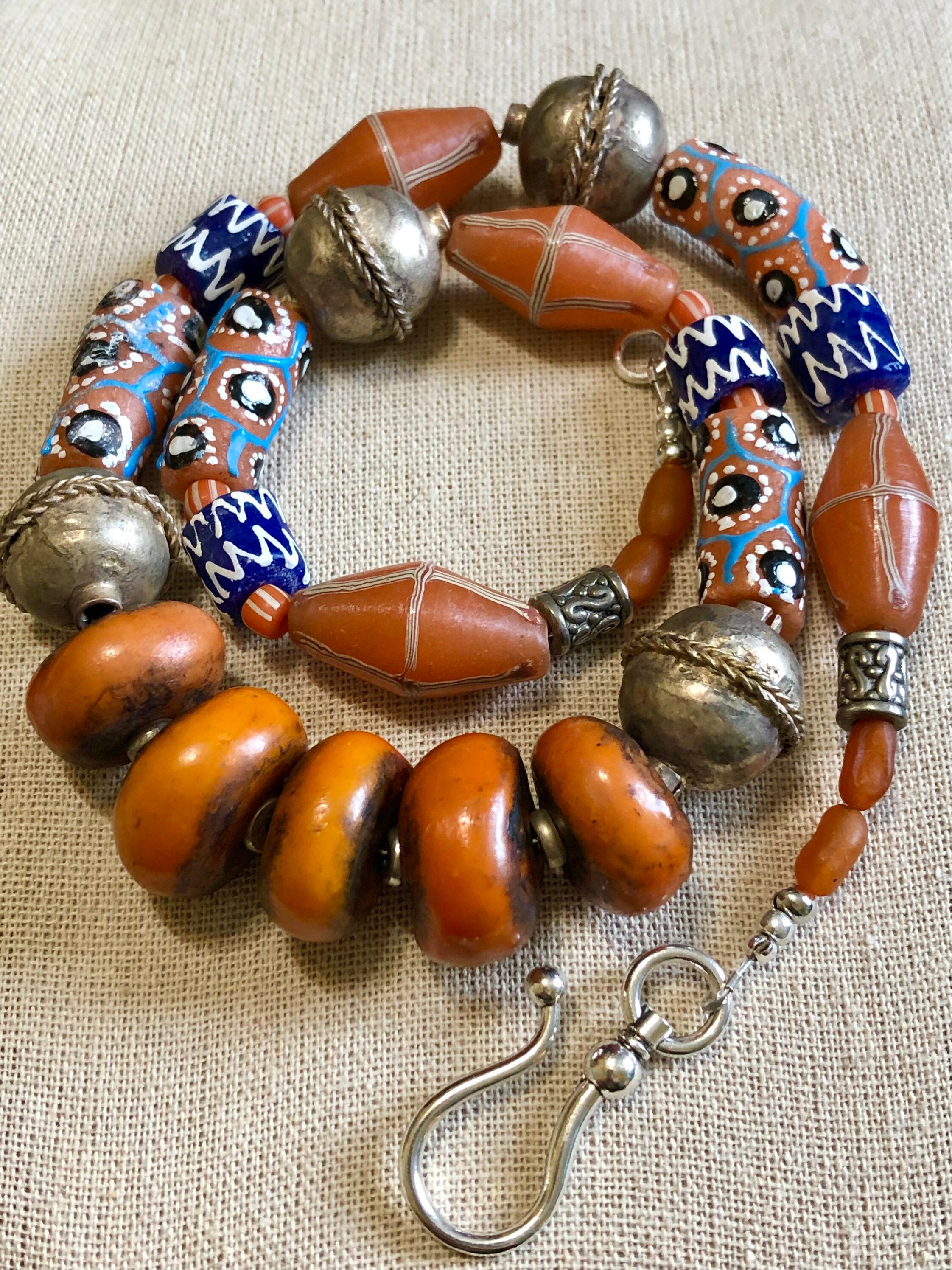 Vintage Moroccan Yellow Copal Resin Statement Necklace Cobalt Blue ...