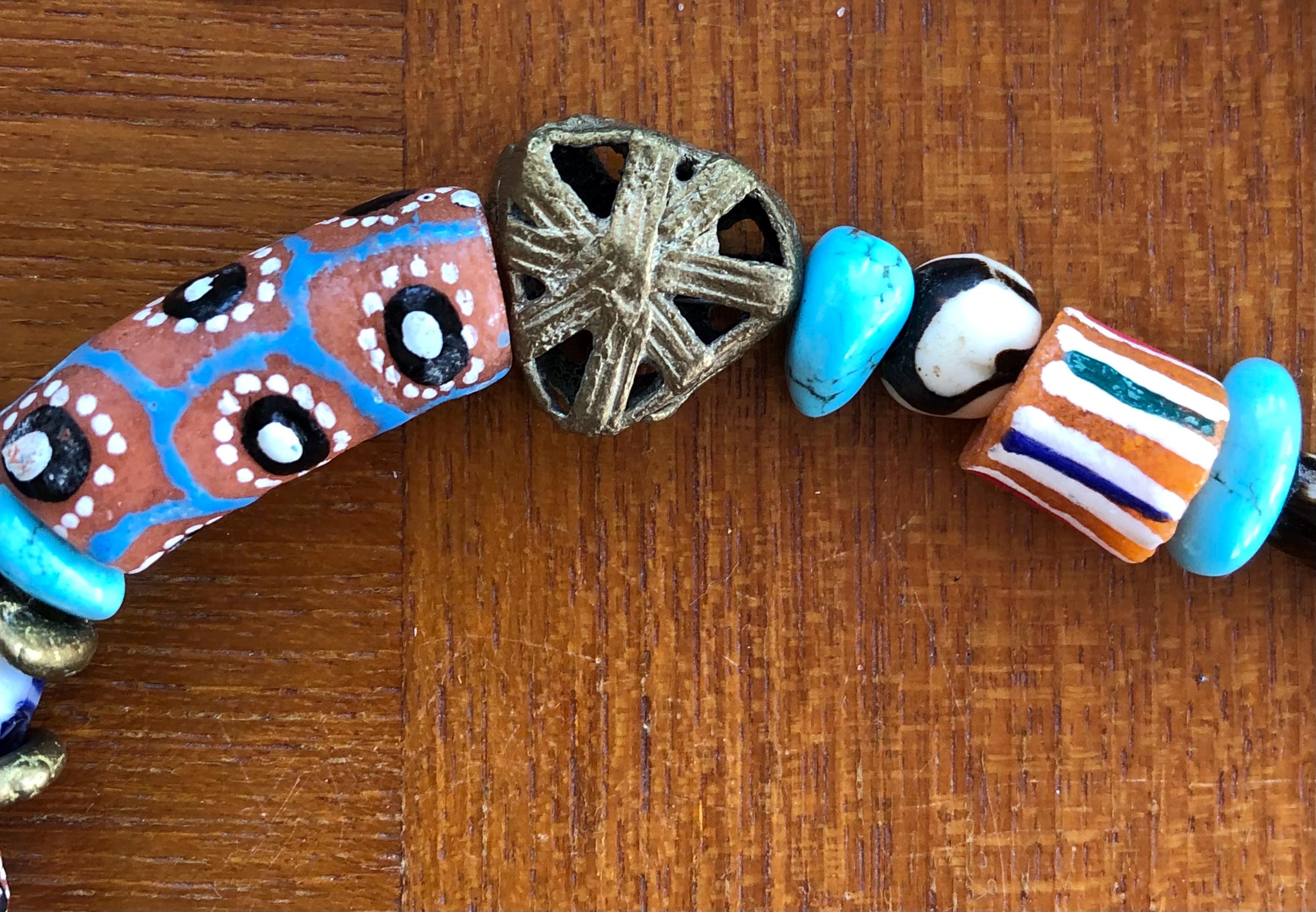African Trade Bead Necklace, Krobo & Mud Cloth Beads, Boho Jewelry - Etsy