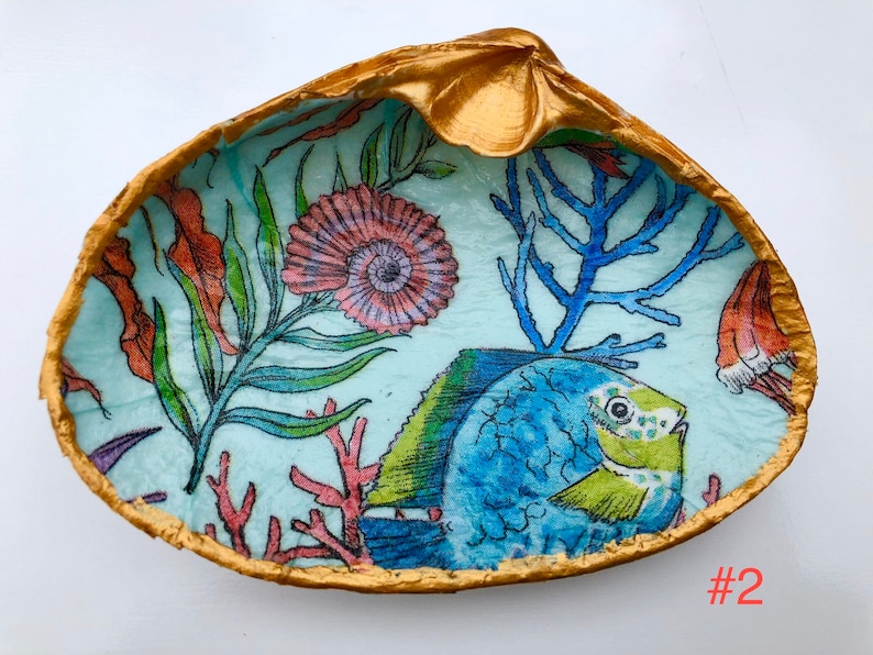 Decoupaged Decorative Oyster Clam Shells Coastal Decor Trinket Tray ...