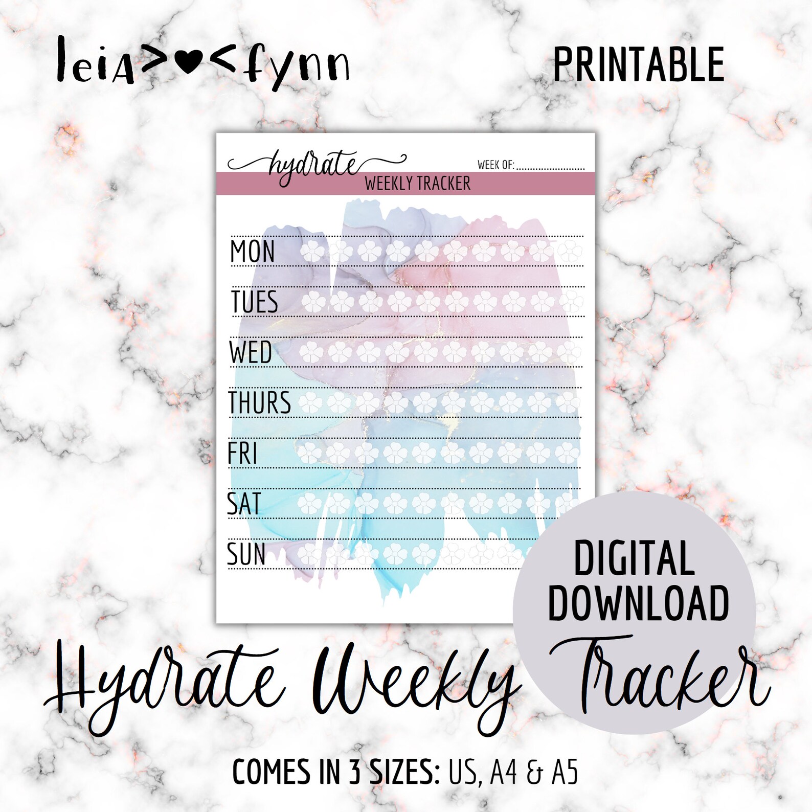 Hydrate Weekly Tracker Printable Digital Download - Etsy