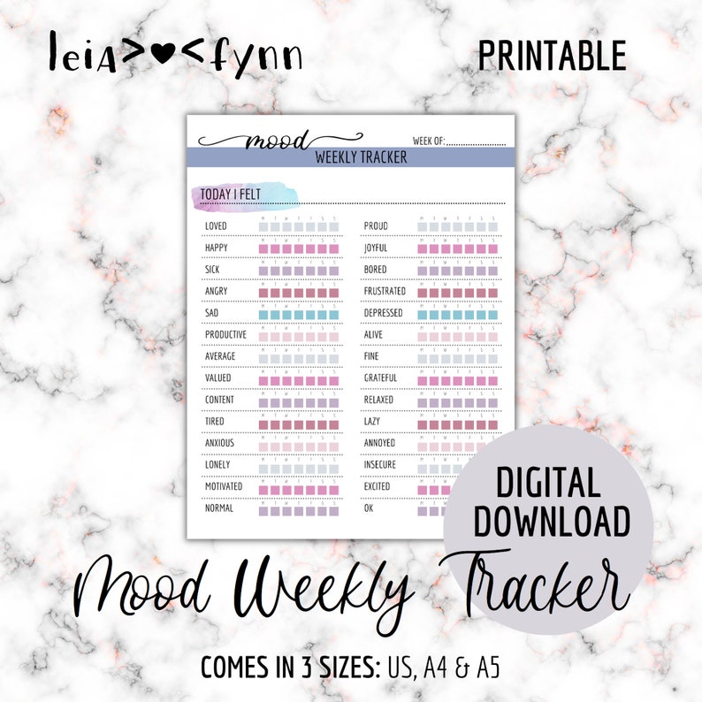 Mood Weekly Tracker Printable Digital Download - Etsy