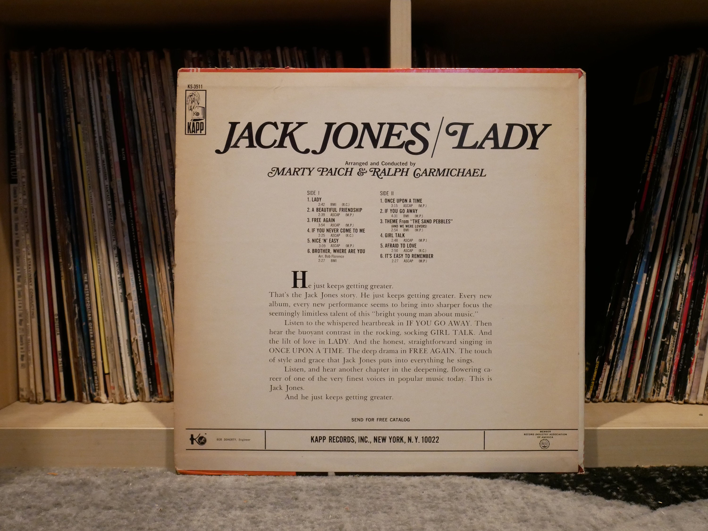 Vintage Vinyl: Jack Jones - Lady - Vinyl LP - Kapp Records - 1967 - Etsy