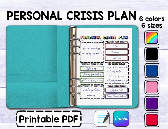 Personal Crisis Plan Printable Mental Health Worksheet - Etsy