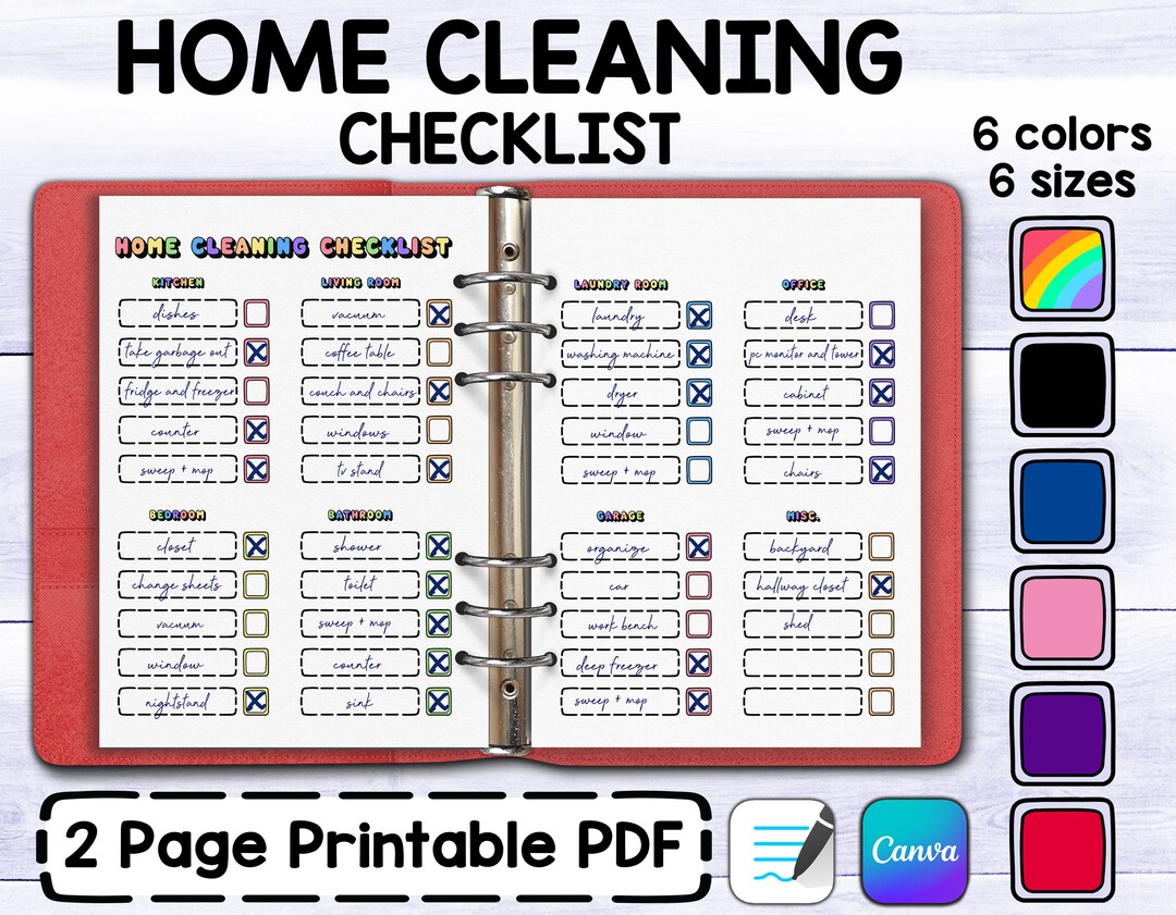 Home Cleaning Checklist Printable, Weekly House Chores, Monthly Routine ...