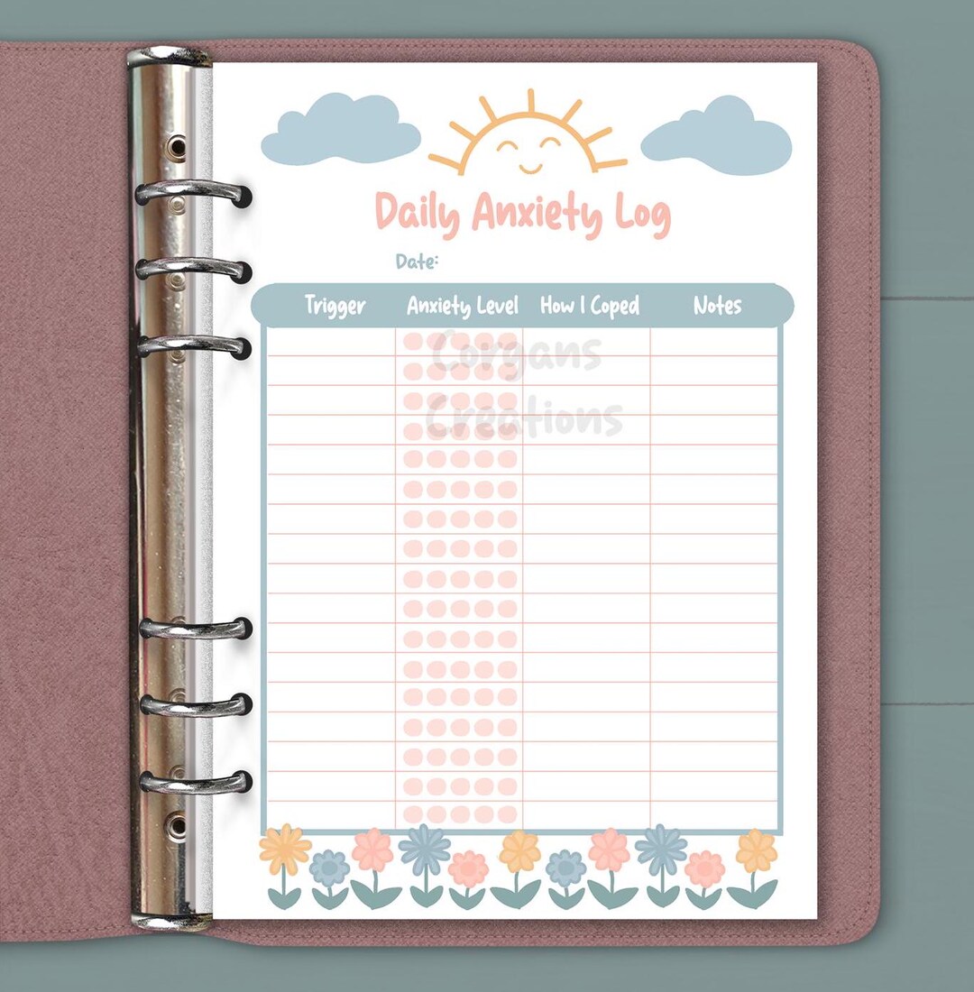 Daily Anxiety Log | Anxiety Tracker Printable | Mental Health Log ...