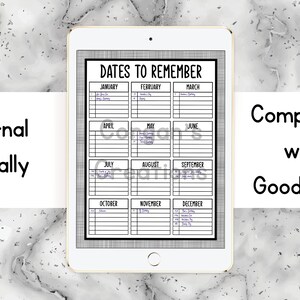 Dates to Remember Printable Year Calendar Birthdays | Etsy
