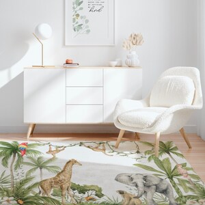Safari Animals Nursery Rug, Watercolor Animals Print Area Rug, Gender ...