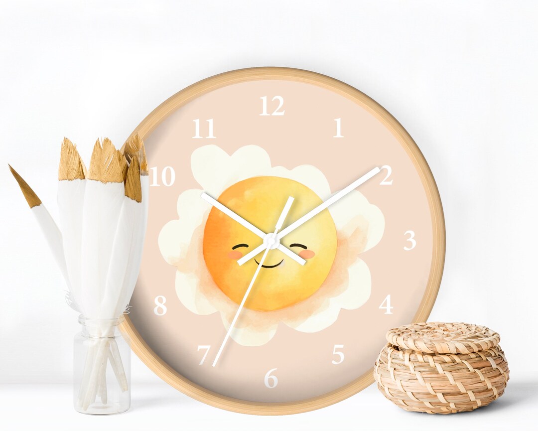 Cute Kids Wall Clock, Adorable Sun Design, Nursery Room Decor, Children ...