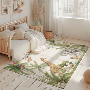 Safari Animals Nursery Rug, Watercolor Animals Print Area Rug, Gender ...