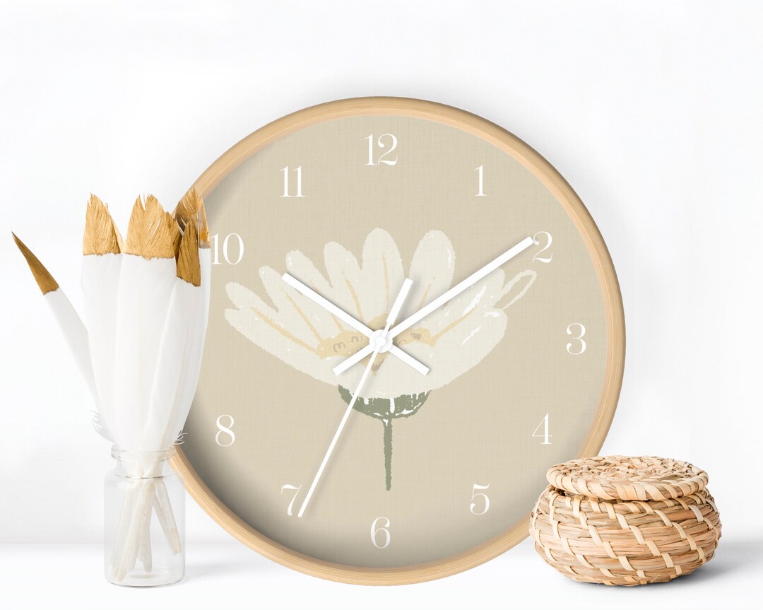 Minimalist Daisy Nursery Clock: Silent Cream Tones Wall Decor - Etsy