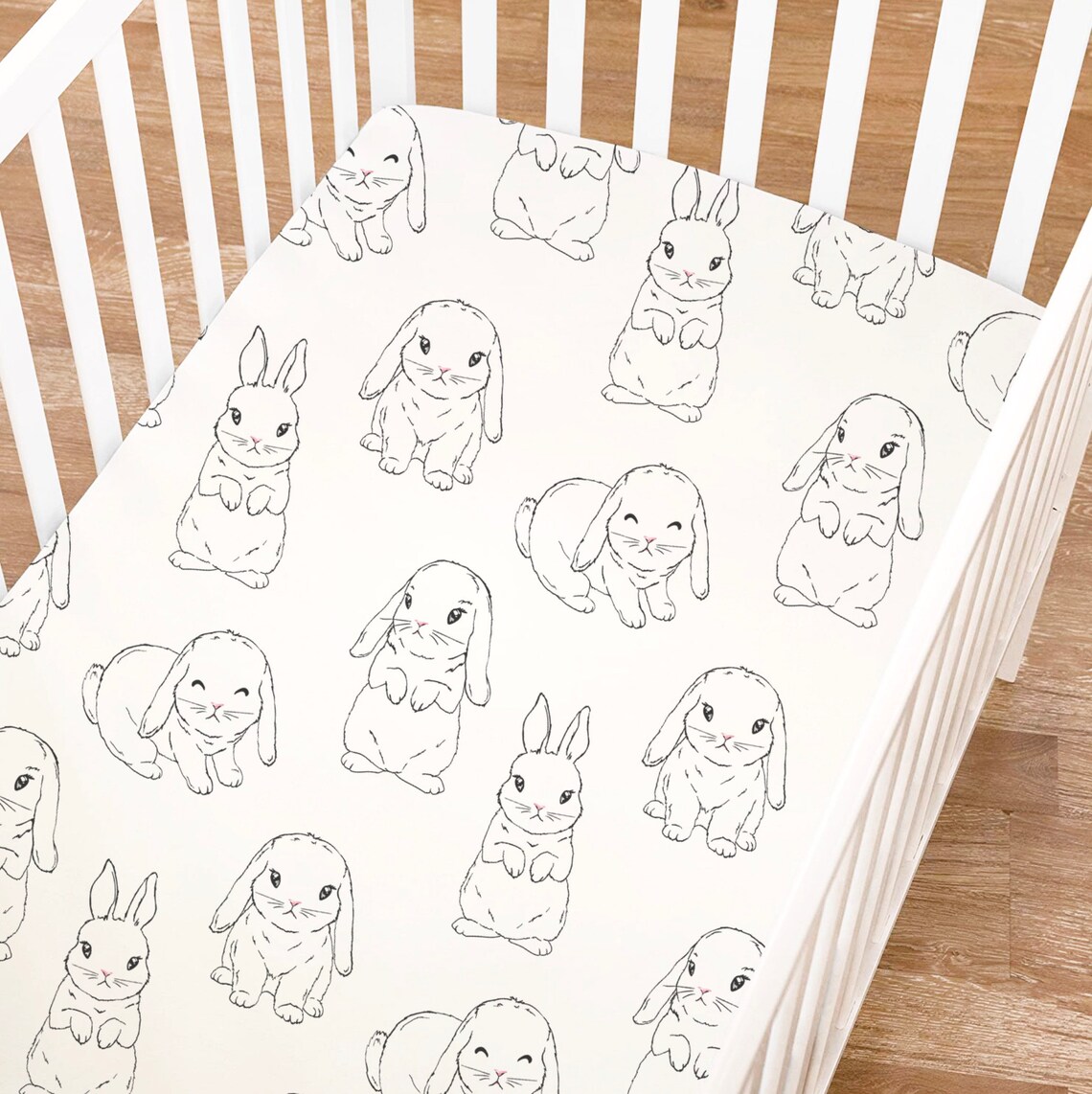 Cute Bunny Crib Sheet Monochrome Nursery Bedding Minimalist | Etsy