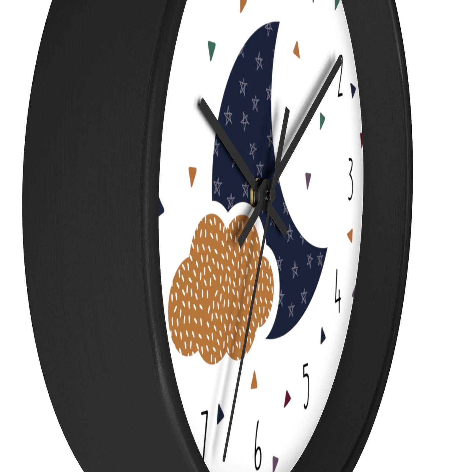Wall Clock Kids Moon And Cloud Design Blue Gold Clock Wall | Etsy