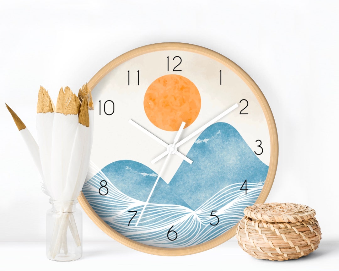 Boho Clock, Mountain and Sun Wall Clock, Minimalist Clock Wall, Boho ...
