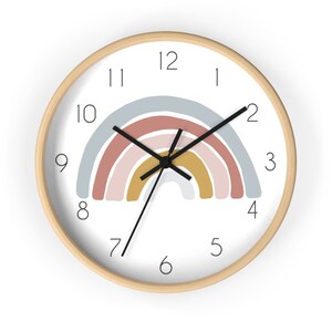 Nursery Rainbow Clock Wall, Boho Kids Room Decor, Wooden Wall Clock ...