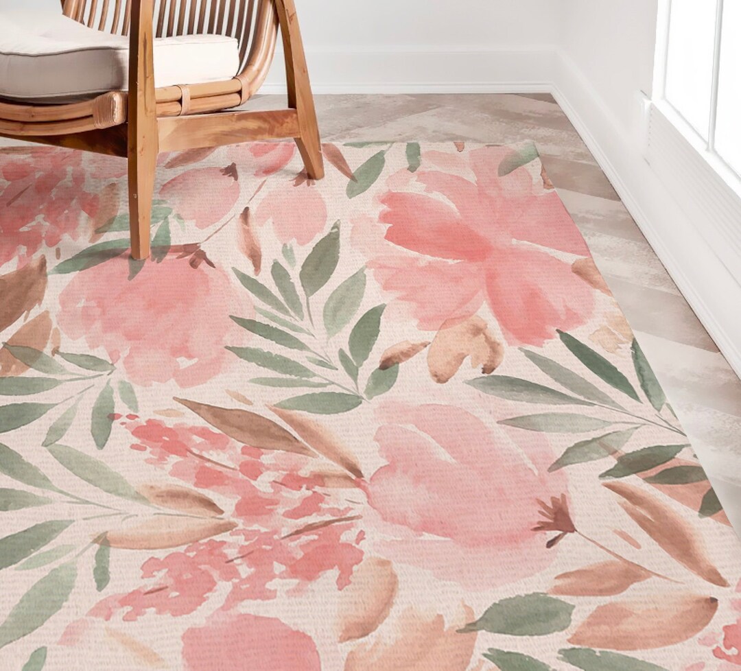 Watercolor Floral Area Rug, Baby Girls Rug, Light Blush Watercolor ...