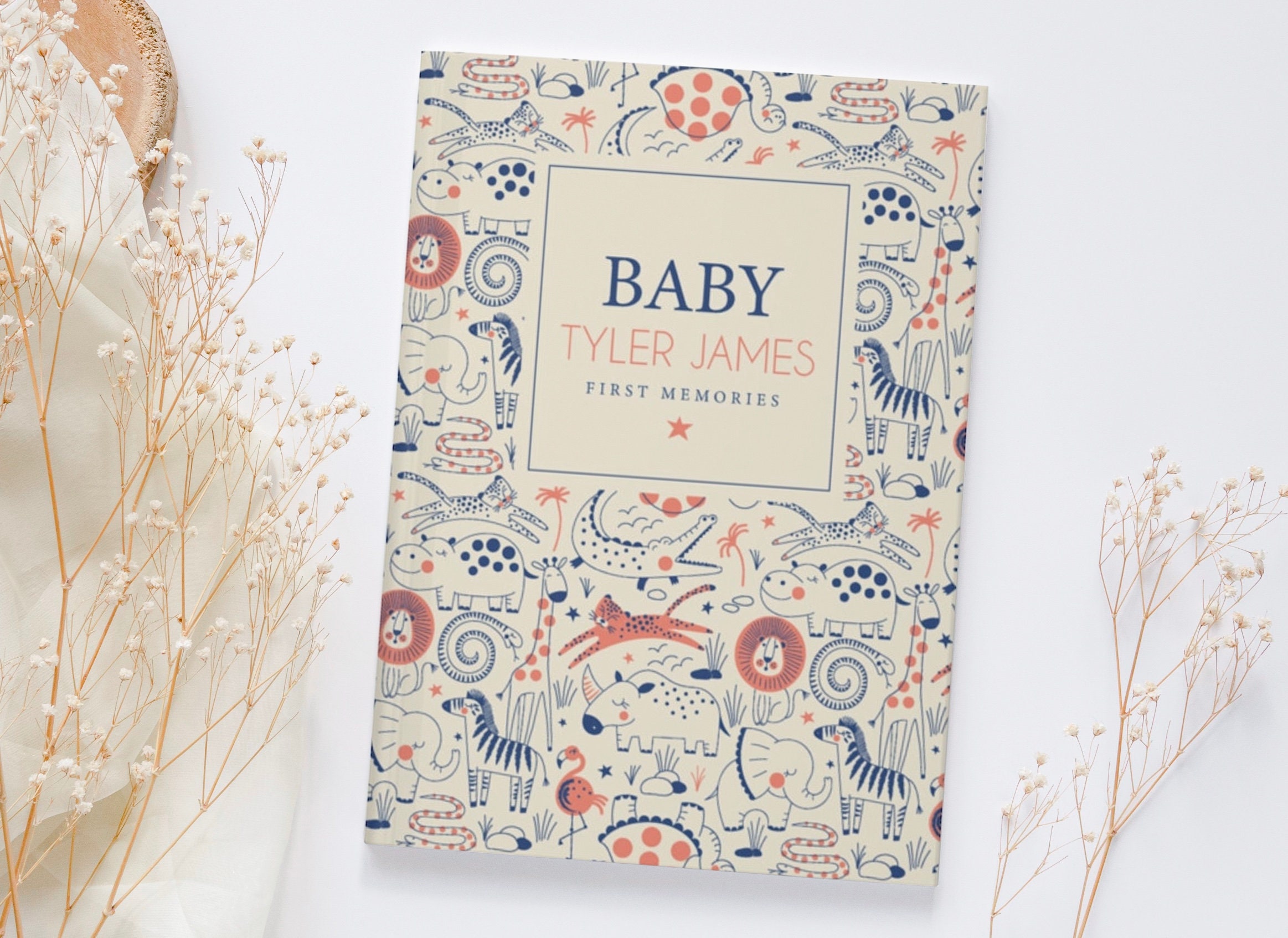 Baby Memory Book Animal Safari Baby Boy Personalized | Etsy