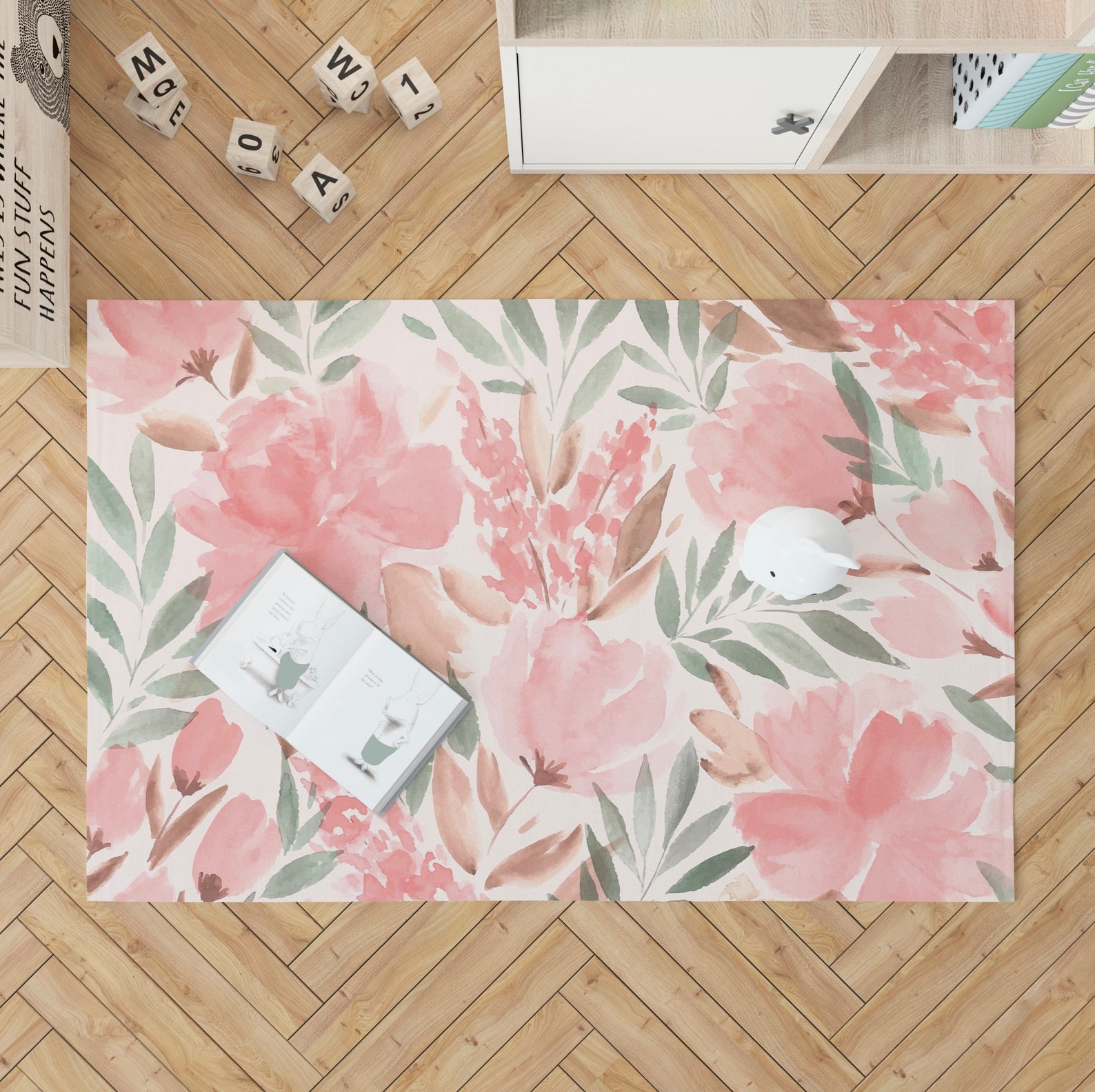 Watercolor Floral Area Rug Baby Girls Rug Light Blush | Etsy
