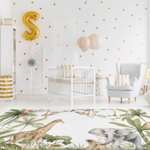 Safari Animals Nursery Rug, Watercolor Animals Print Area Rug, Gender ...