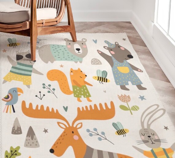 Scandinavian Animals Rug for Kids Animal Print Rug Gender | Etsy