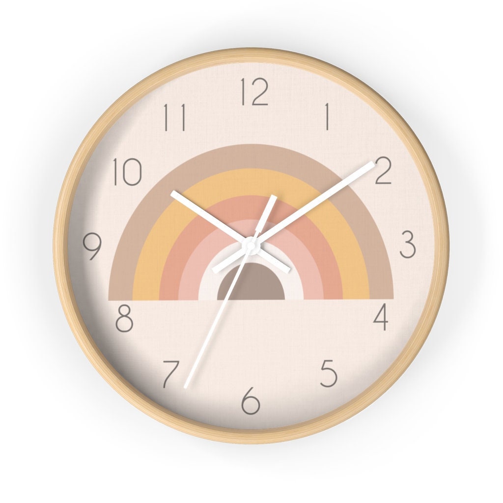 Rainbow Clock Kids Neutral Nursery Wall Clock Scandinavian - Etsy