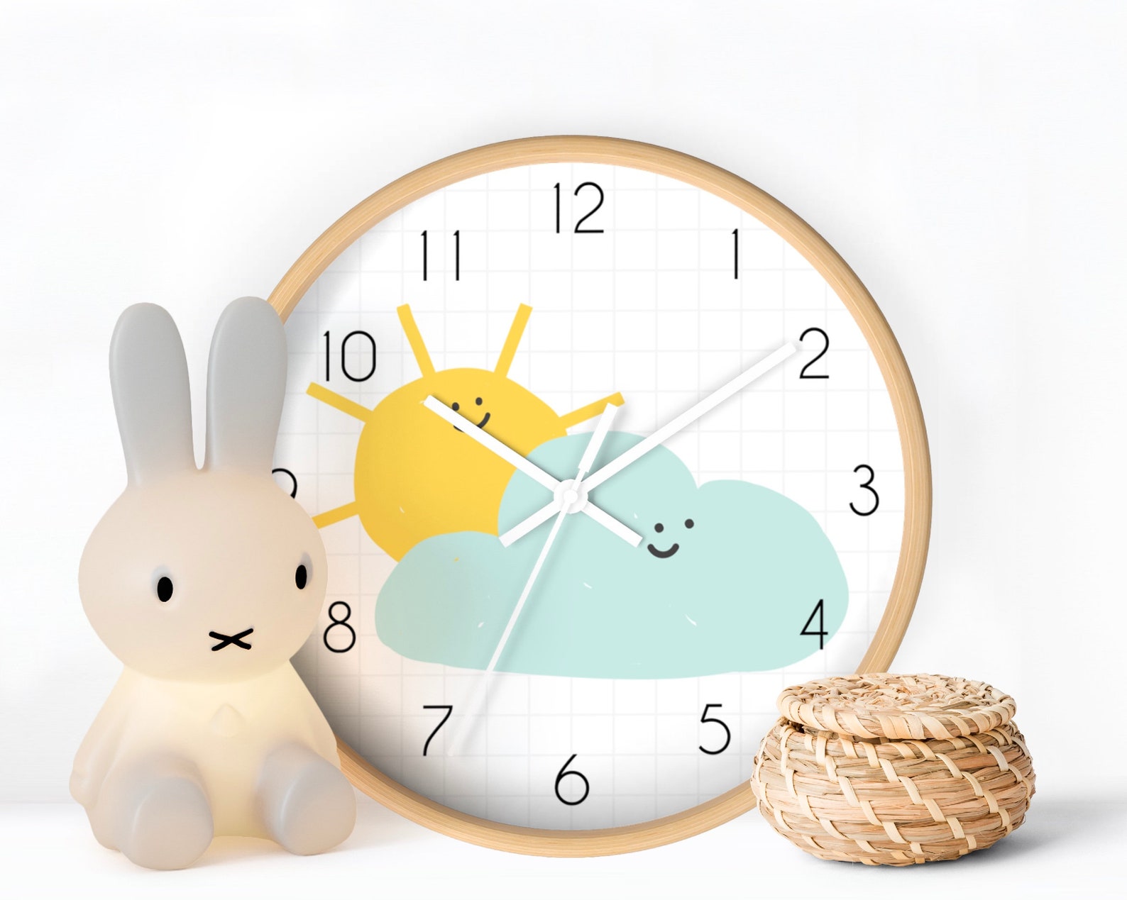 Kids Wall Clock Cute Sun and Cloud Wall Clock Nursery Clock - Etsy