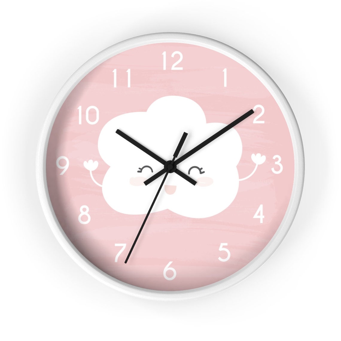 Wall Clock Kids Pink Nursery Wall Clock Happy Cloud Design | Etsy