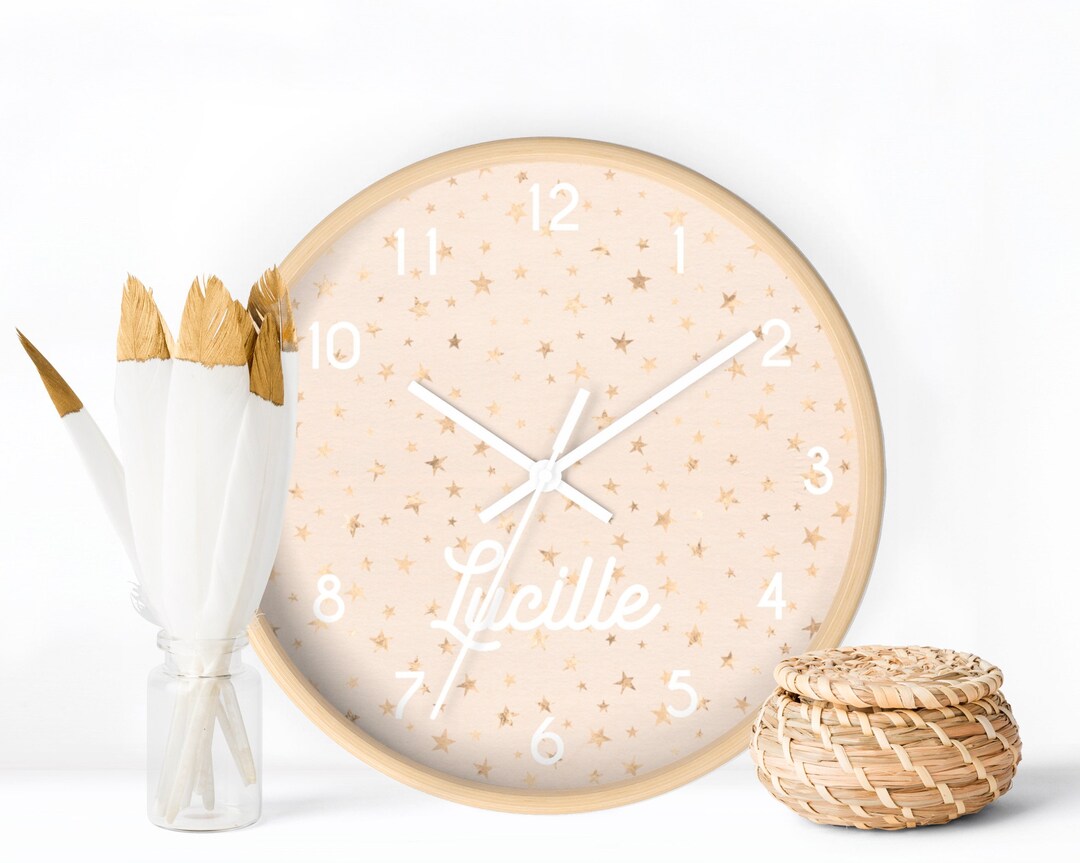 Peach and Gold Little Stars Wall Clock Nursery Wall Decor - Etsy