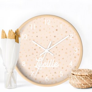 Peach and Gold Little Stars Wall Clock Nursery Wall Decor - Etsy