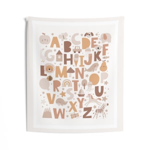 Cute Alphabet Kids Wall Tapestry, Boho Animals Wall Decor, Tapestry ...