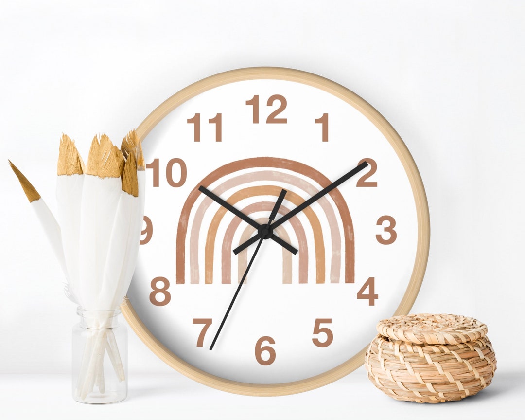 Rainbow Clock, Boho Nursery Wall Clock, Earth Tones Nursery Clock ...
