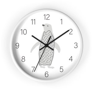 Penguin Wall Clock, Kids Design Wall Clock, Kids Minimalist Clock, Kids ...