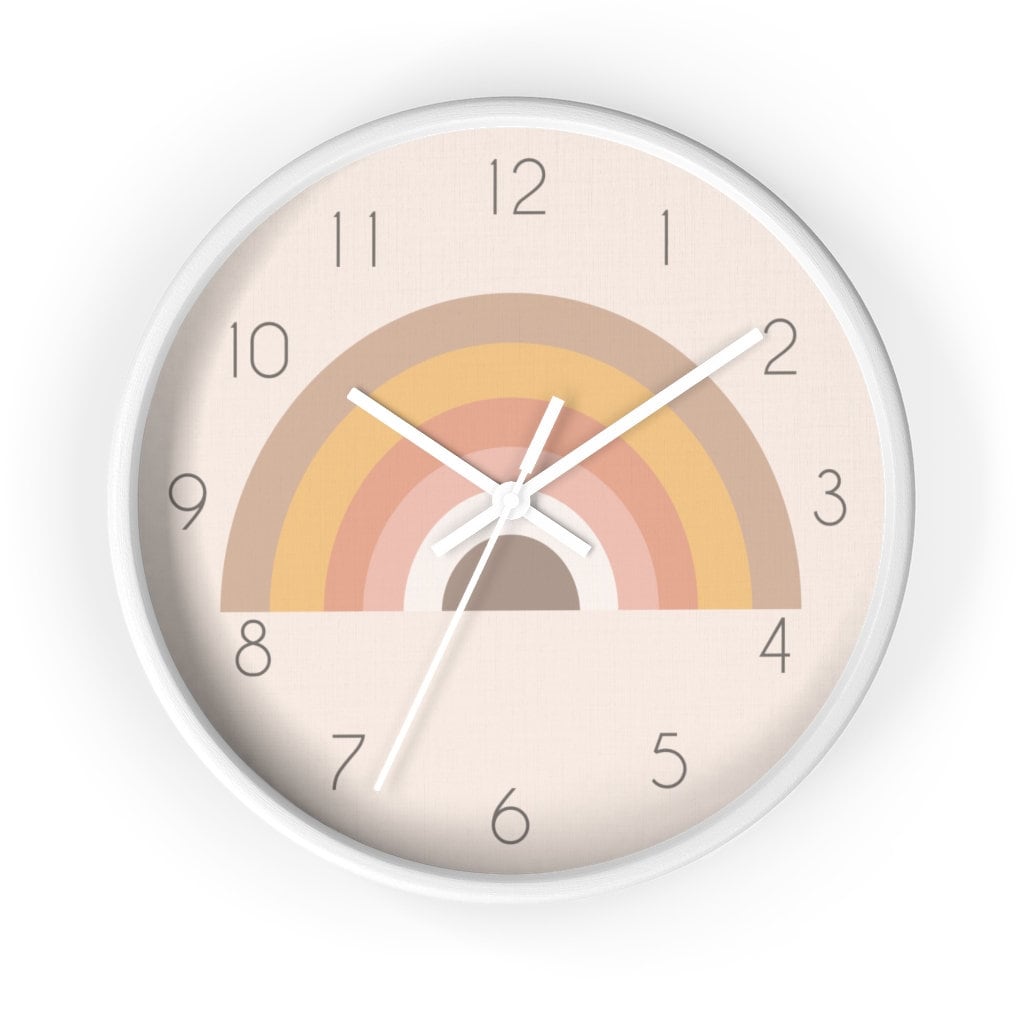Rainbow Clock Kids Neutral Nursery Wall Clock Scandinavian | Etsy